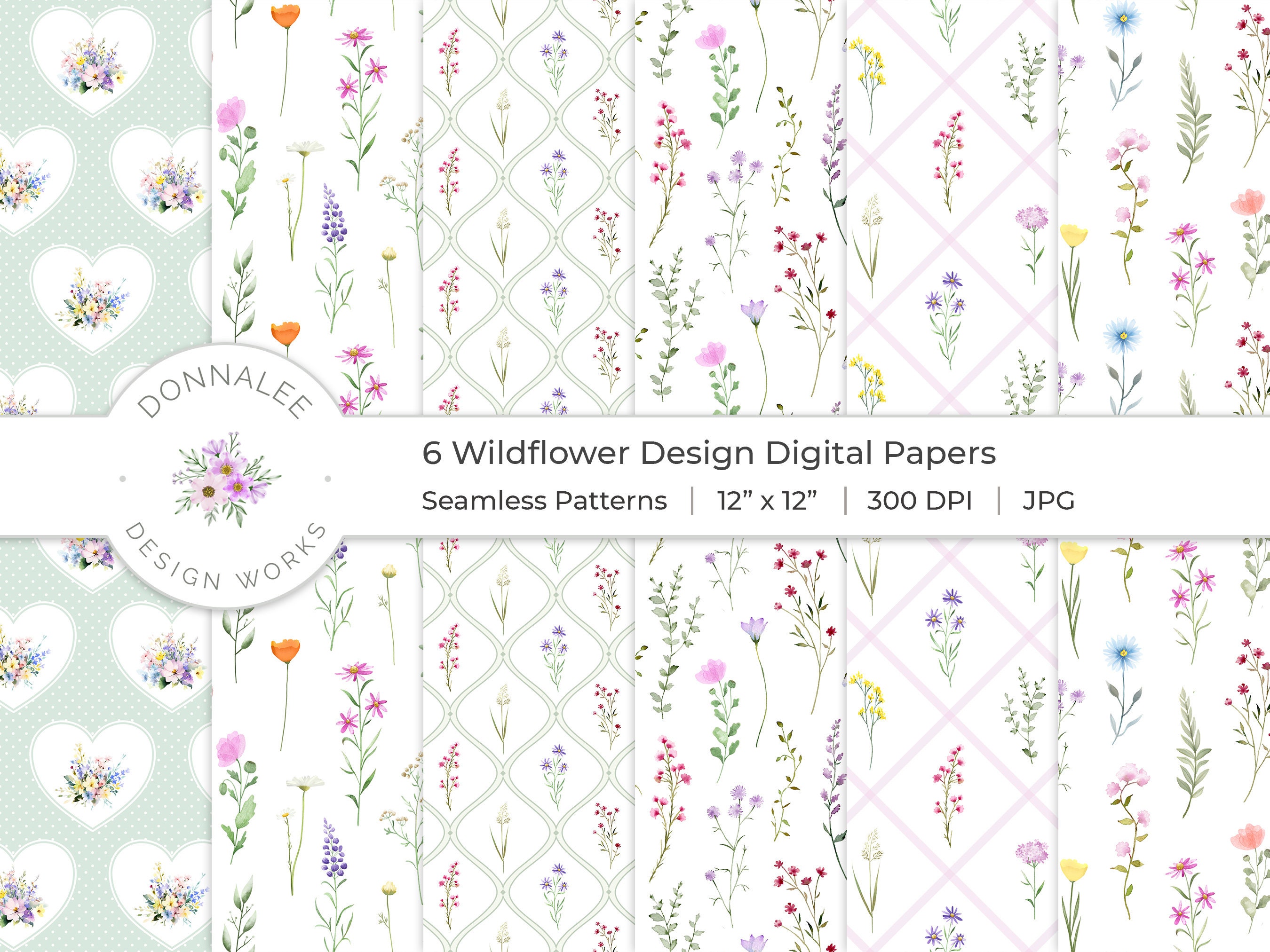 Wildflower Floral Design Printable Digital Paper Seamless Patterns ...