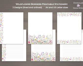 Wildflower Border Printable Stationery, Letter Writing Digital Paper ...