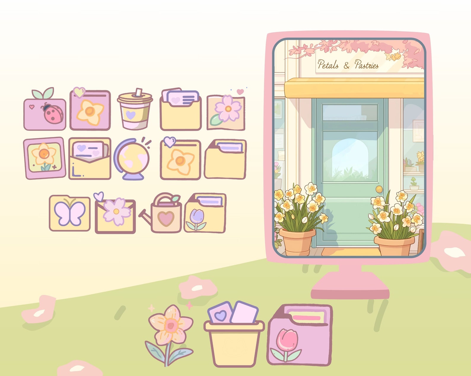 Spring Cafe Desktop Wallpaper & Icon Set: Sakura Floral Organizer ...