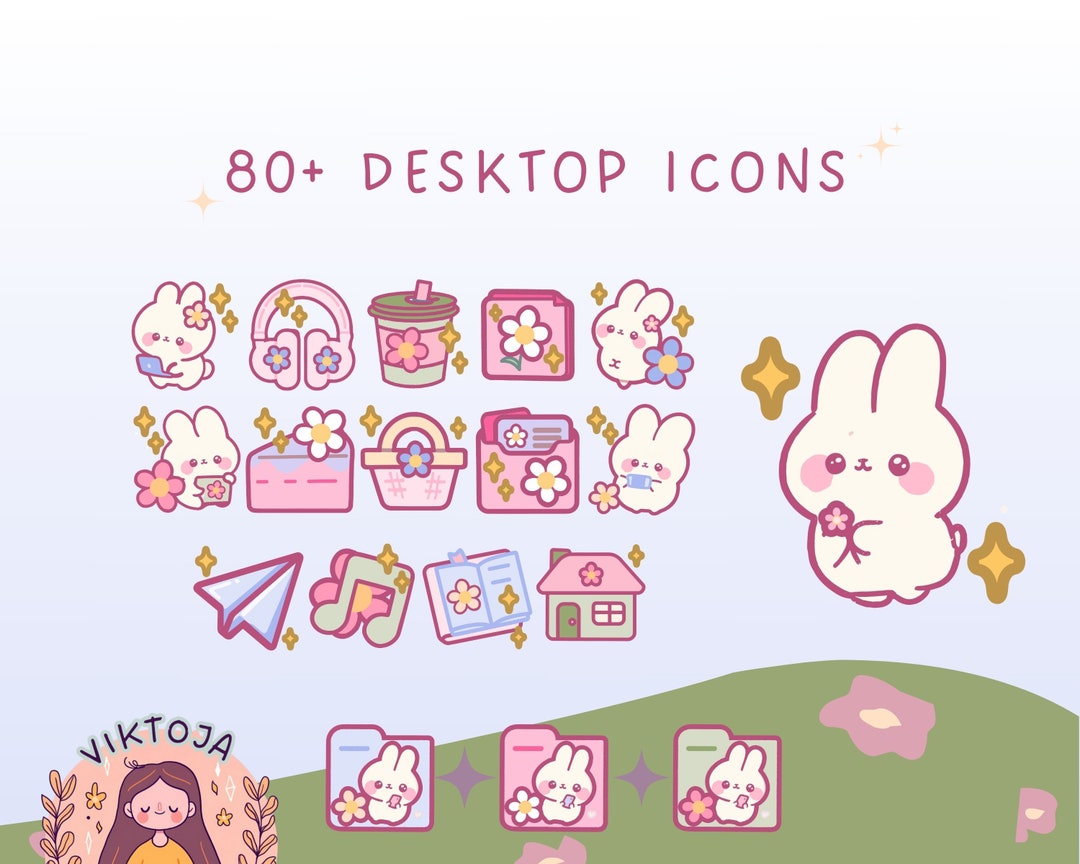 Flower Bunny Desktop Icons Kawaii Pastel Theme 80 Png And Ico Etsy