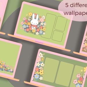 Kawaii Flower Desktop Organizer Set Cozy Wallpaper Bundle Floral Icons ...