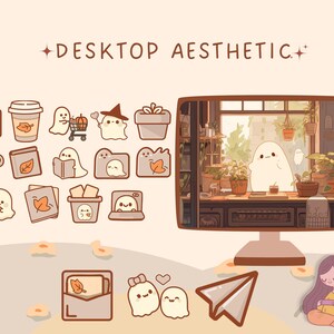 Boho Ghost Desktop Wallpaper: Autumn Kawaii Icons (digital Download) - Etsy
