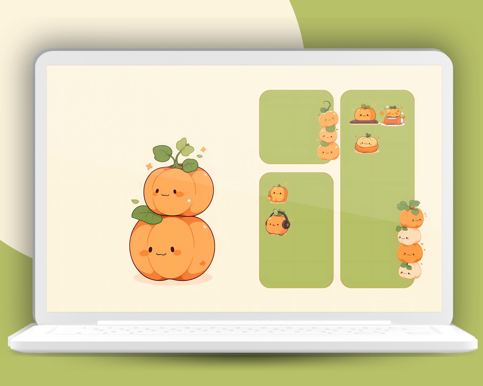 Kawaii Autumn Desktop Organizer Set: Pumpkin Icons & Wallpapers ...