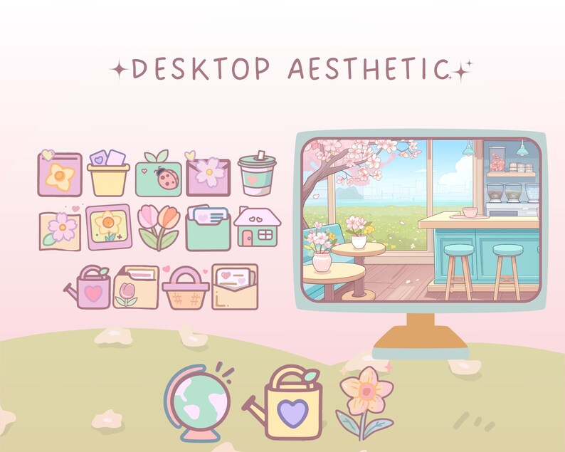 Spring Cafe Desktop Wallpaper & Icon Set: Sakura Floral Organizer ...