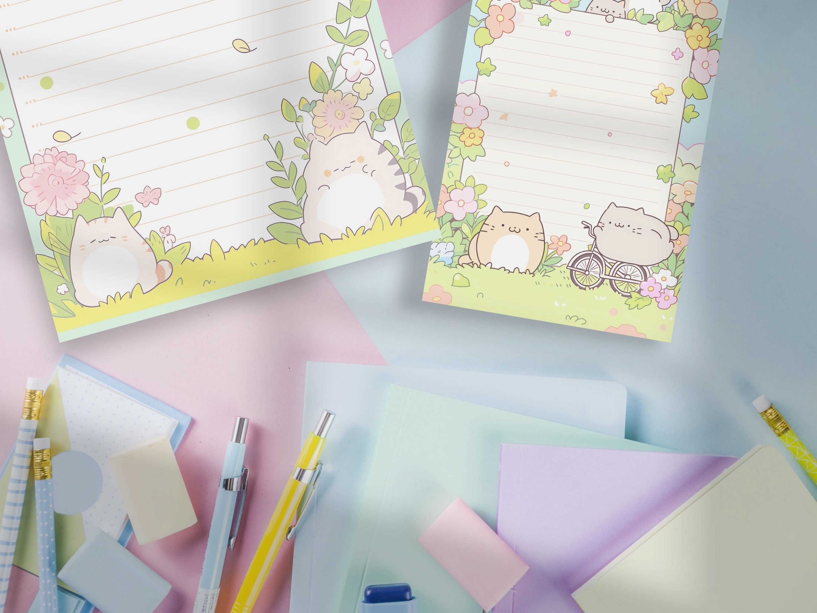 Kawaii Cats Stationary Printable Kawaii Pages Pastel Lined - Etsy UK