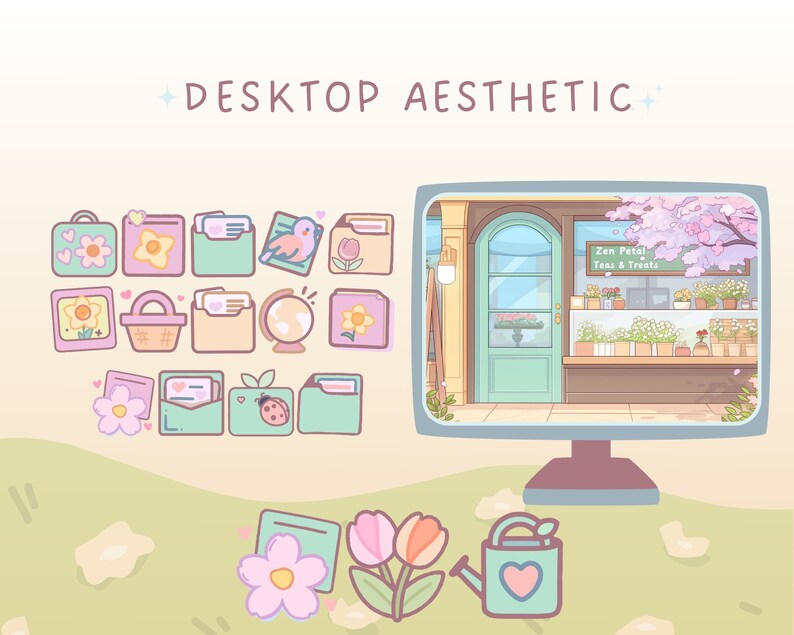 Spring Cafe Desktop Wallpaper & Icon Set: Sakura Floral Organizer ...