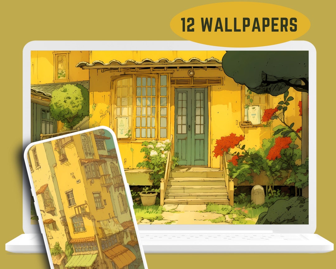 Studio Ghibli Inspired Yellow Wallpaper Bundle: 12 Digital Artworks for ...
