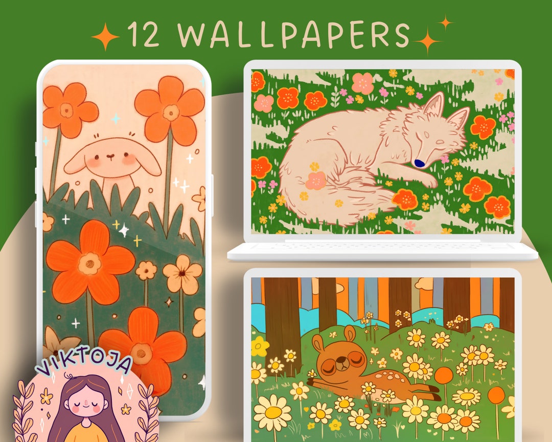 Flower Animals Wallpaper Cozy Wallpaper Hygge Desktop Wallpaper Cute ...