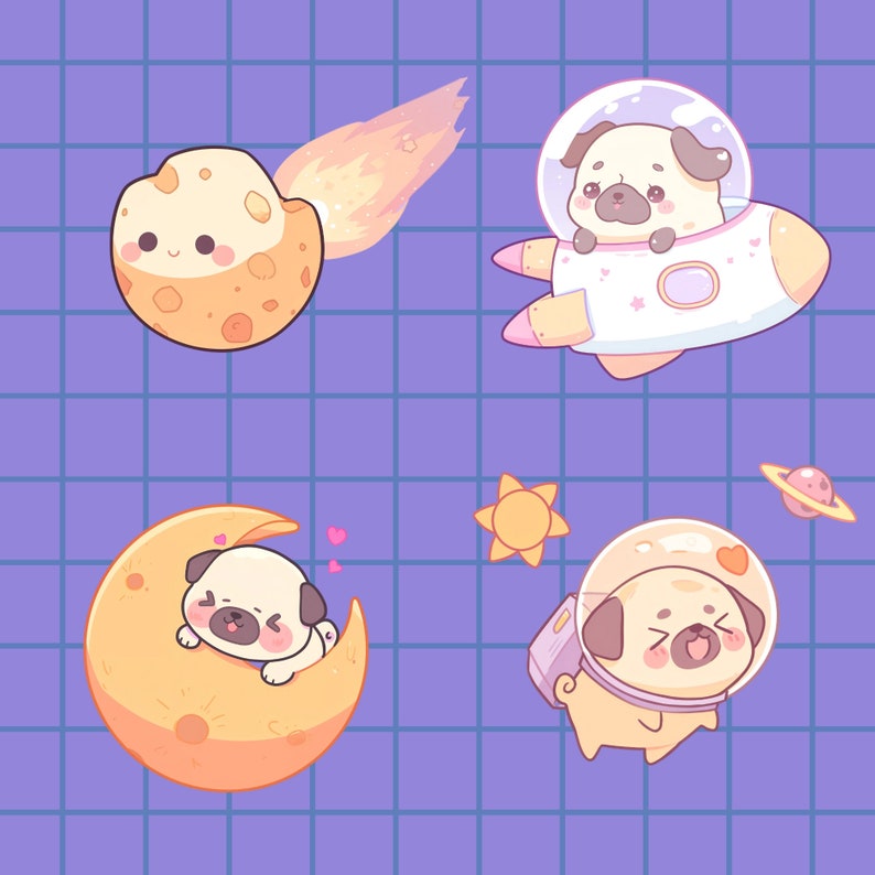 Space Pug Clipart: Kawaii Galaxy Stickers (SVG, PNG) - Etsy