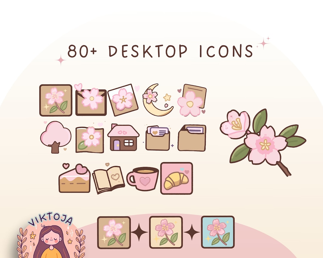 Sakura Desktop Icons: Cherry Blossom Theme (80 PNG & ICO) - Etsy