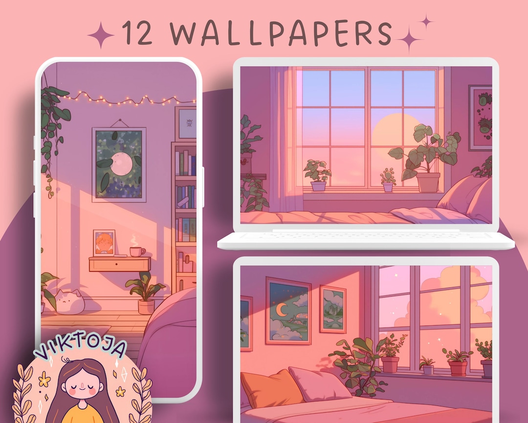 Pink Room Wallpaper Set, Cozy Home Decor (digital Download) - Etsy