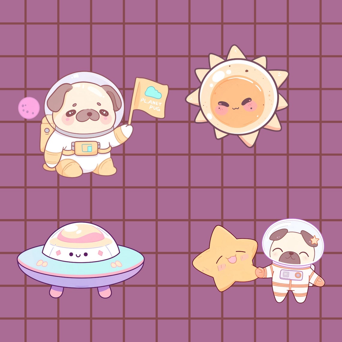 Kawaii Space Pug Clipart: Galaxy Stickers (SVG, PNG) - Etsy