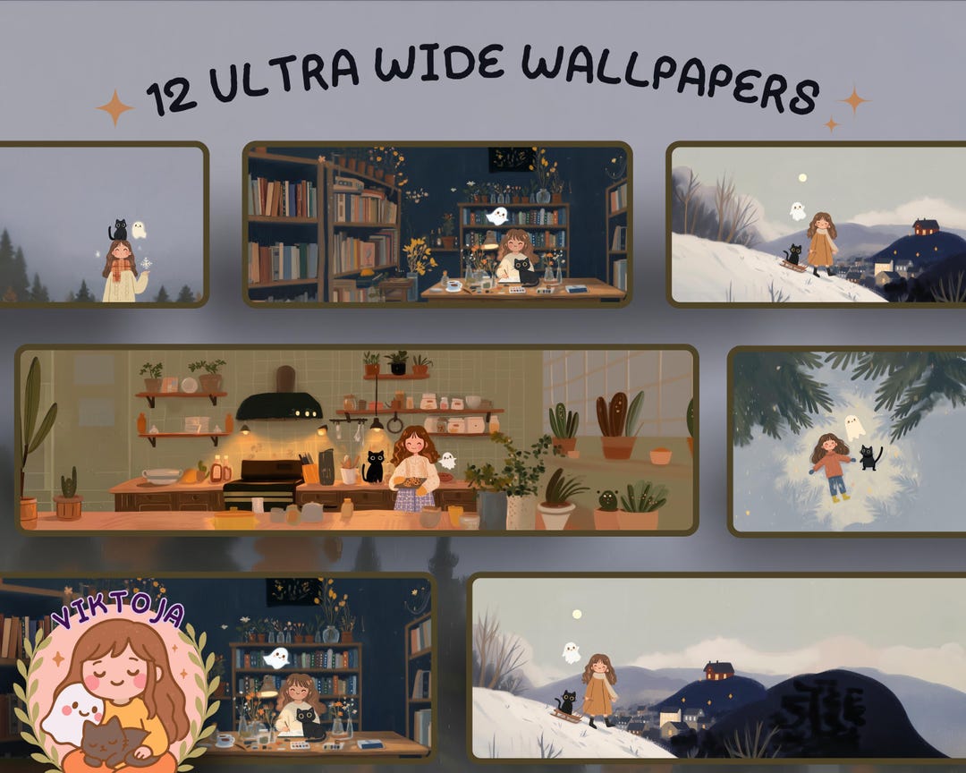 Kawaii Winter Ultrawide Wallpaper Set PC Desk Setup Desktop for 21:9 ...