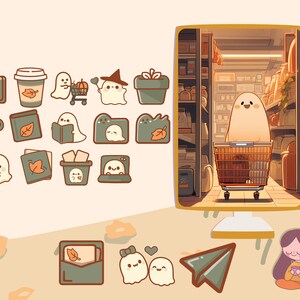 Boho Ghost Desktop Wallpaper: Autumn Kawaii Icons (digital Download) - Etsy