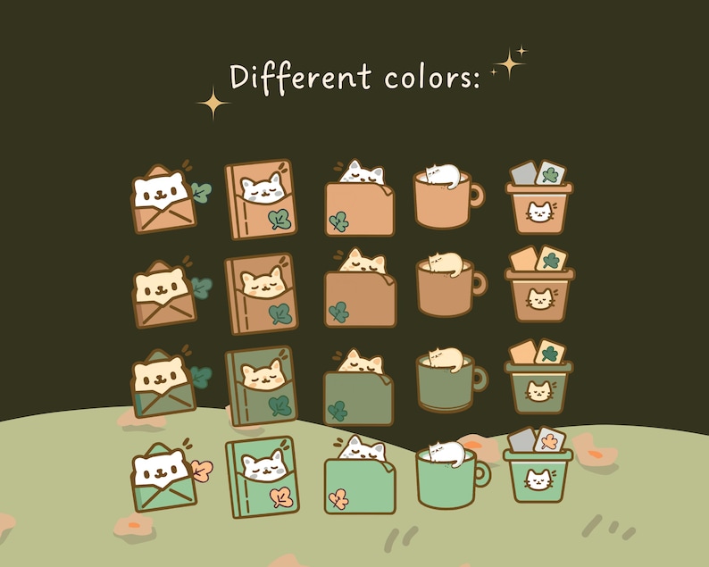 Cat Desktop Icons, Kawaii Folders, Shortcuts (80 PNG + ICO) (digital ...