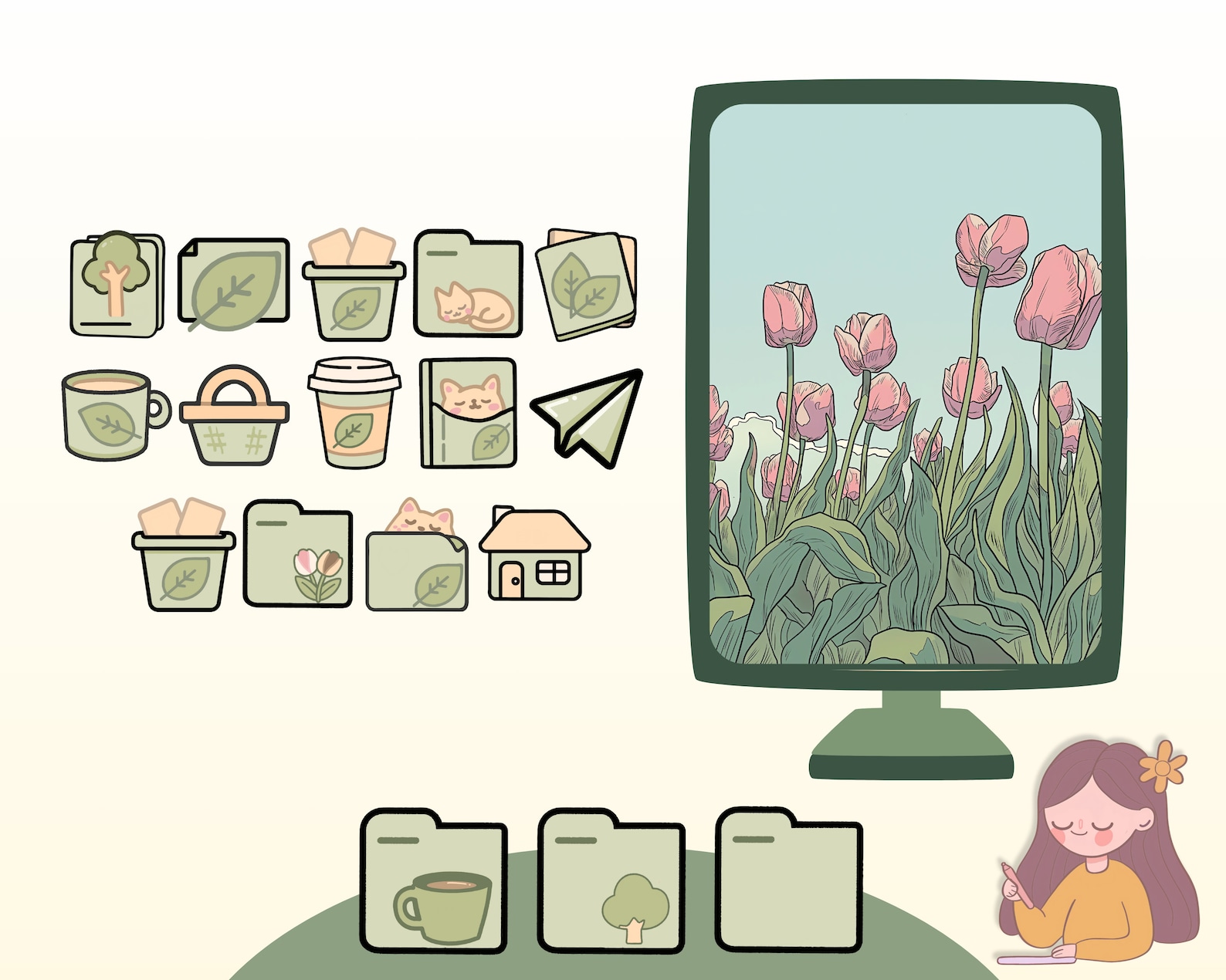 Matcha Cat Desktop Wallpaper Bundle, Kawaii Icons (digital Download) - Etsy