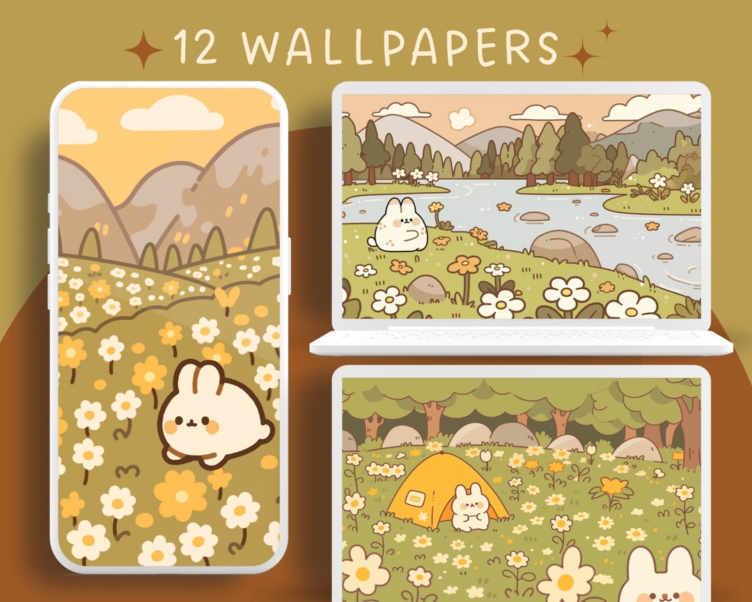 Seventies Bunnies Flower Wallpaper Pastel Wallpaper Pink Desktop ...