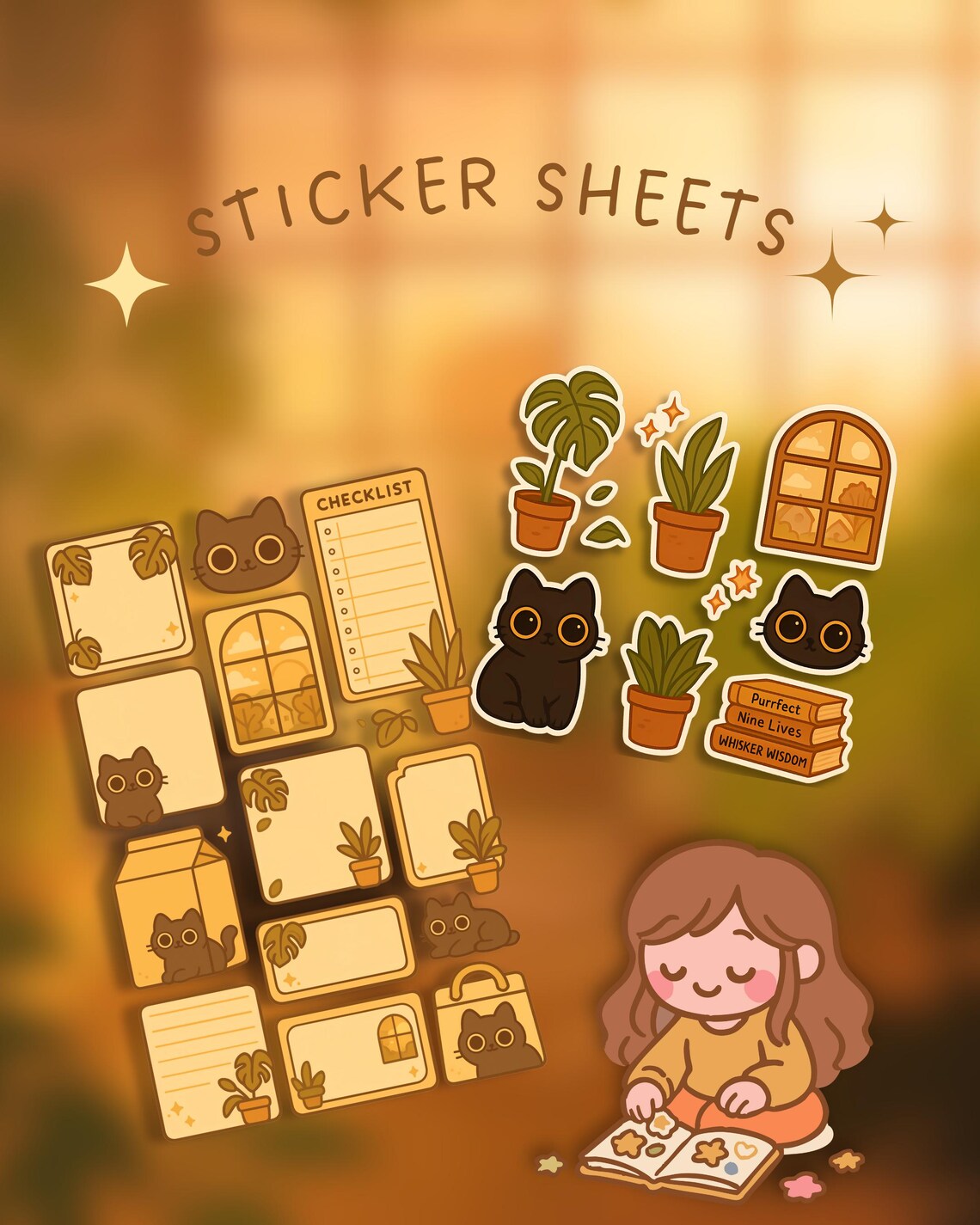 Sunset Reset Digital Care Package: Cat Journal, Wallpaper, Stickers ...