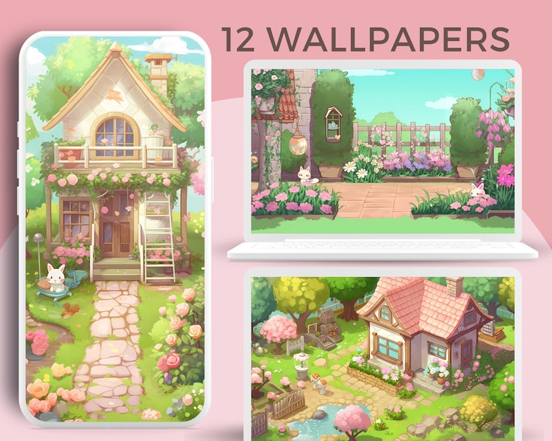 Kawaii Cottage Wallpaper: Pink Pastel Desktop & Phone Lock Screen ...