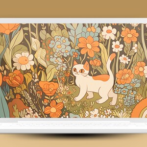 Cottagecore Cat Wallpaper Bundle: Cozy Plants Backgrounds (digital ...