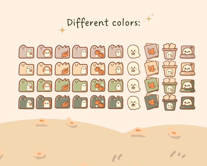 Boho Ghost Desktop Wallpaper: Autumn Kawaii Icons (digital Download) - Etsy