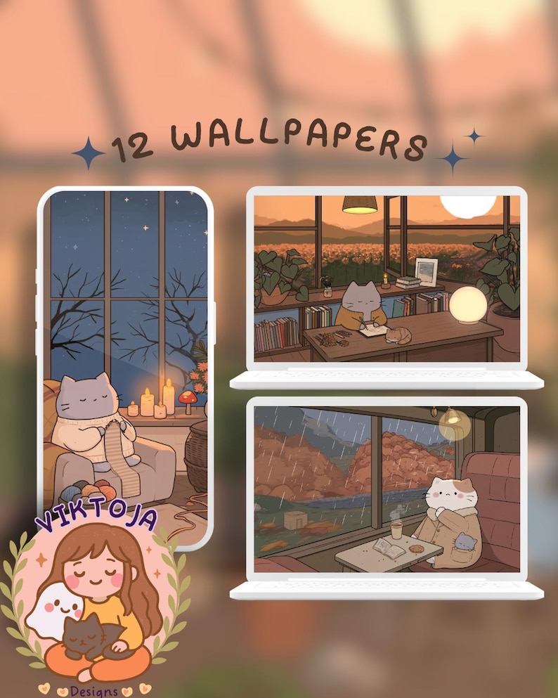 Cozy Kitties Wallpaper: Cozy Fall Desktop Background (digital Download ...