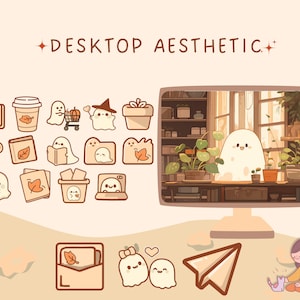 Boho Ghost Desktop Wallpaper: Autumn Kawaii Icons (digital Download) - Etsy