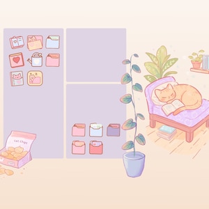 Pastel Cats Desktop Organizer Set Cozy Wallpaper Bundle Cat Icons Cute ...