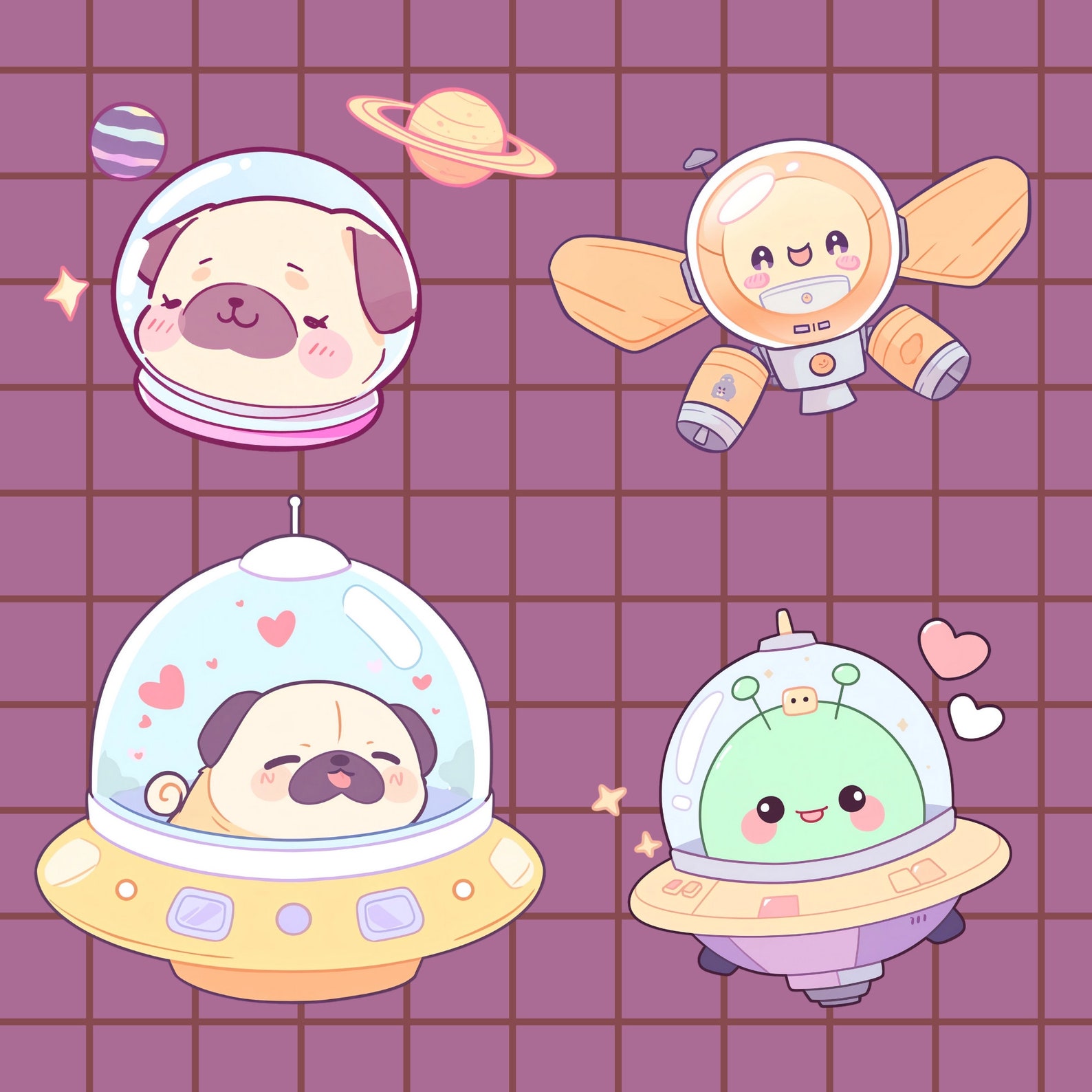 Kawaii Space Pug Clipart: Galaxy Stickers (SVG, PNG) - Etsy