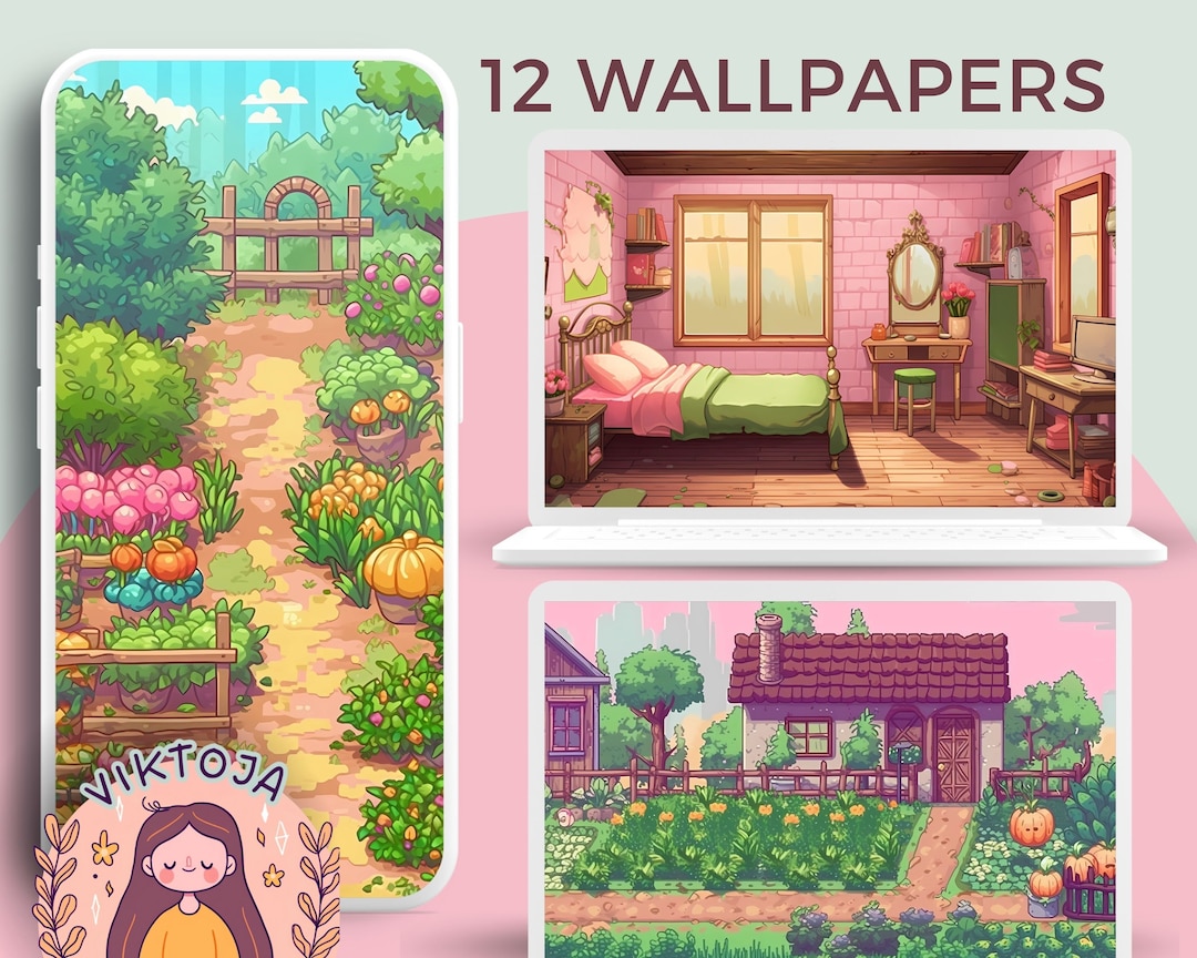Pink Cottagecore Wallpaper: Kawaii Phone & Desktop Backgrounds (digital ...