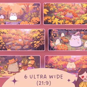 Kawaii Pumpkin Cat Wallpaper: Autumn Halloween Ultrawide Screensaver ...