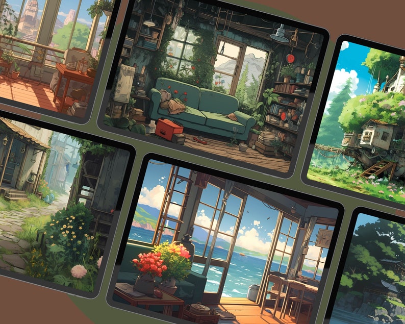 Studio Ghibli Inspired Anime Wallpaper Set: Cozy Interiors (digital ...