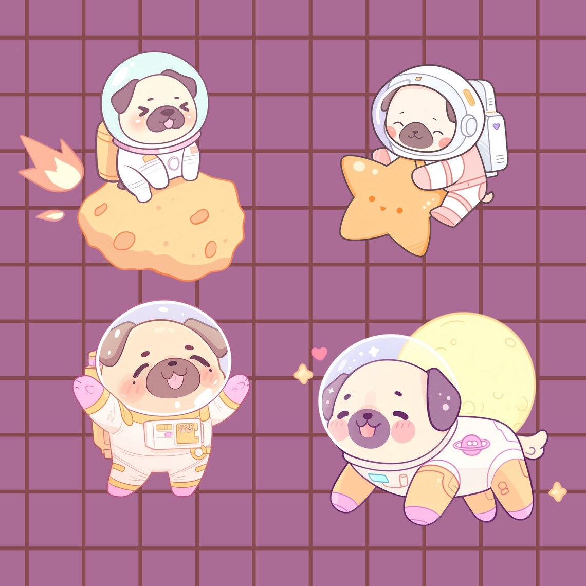 Kawaii Space Pug Clipart: Galaxy Stickers (SVG, PNG) - Etsy