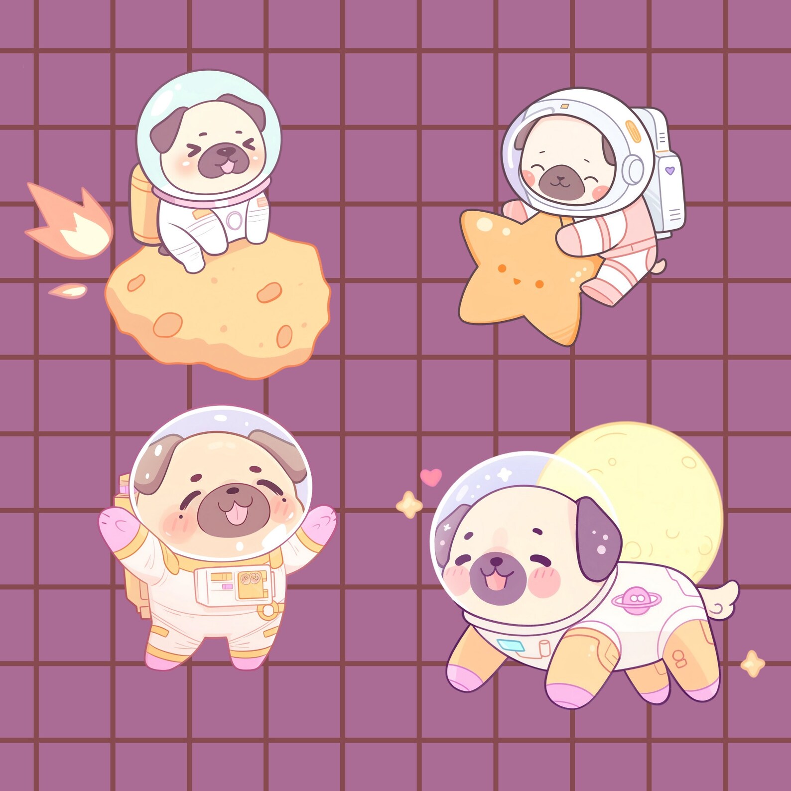 Kawaii Space Pug Clipart: Galaxy Stickers (SVG, PNG) - Etsy