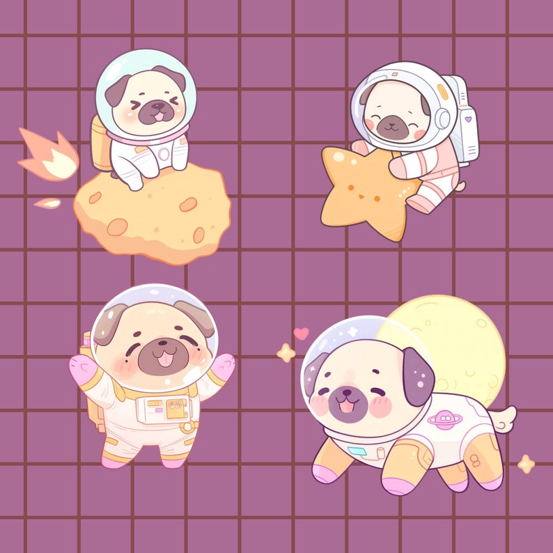 Kawaii Space Pug Clipart: Galaxy Stickers (SVG, PNG) - Etsy