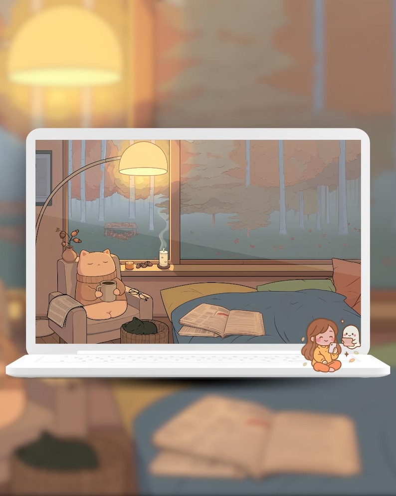 Cozy Kitties Wallpaper: Cozy Fall Desktop Background (digital Download ...