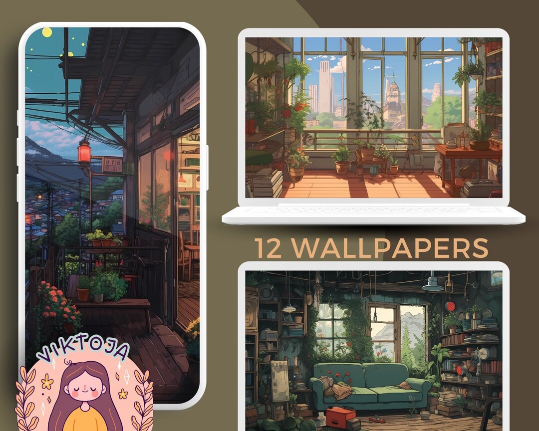 Studio Ghibli Inspired Anime Wallpaper Set: Cozy Interiors (digital ...
