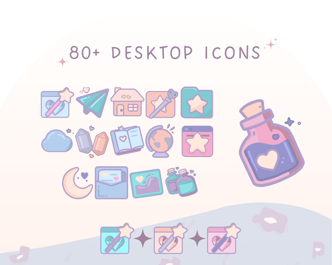 Dreamy Pastel Icons Cozy Desktop Aesthetic Desktop Moon Flower Icons ...