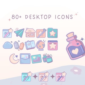 Dreamy Pastel Icons Cozy Desktop Aesthetic Desktop Moon Flower Icons ...