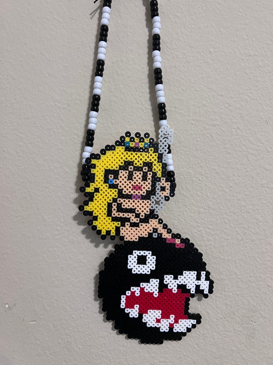 Princess Peach Perler Necklace Super Mario Bros Perler Bead Art Rave ...