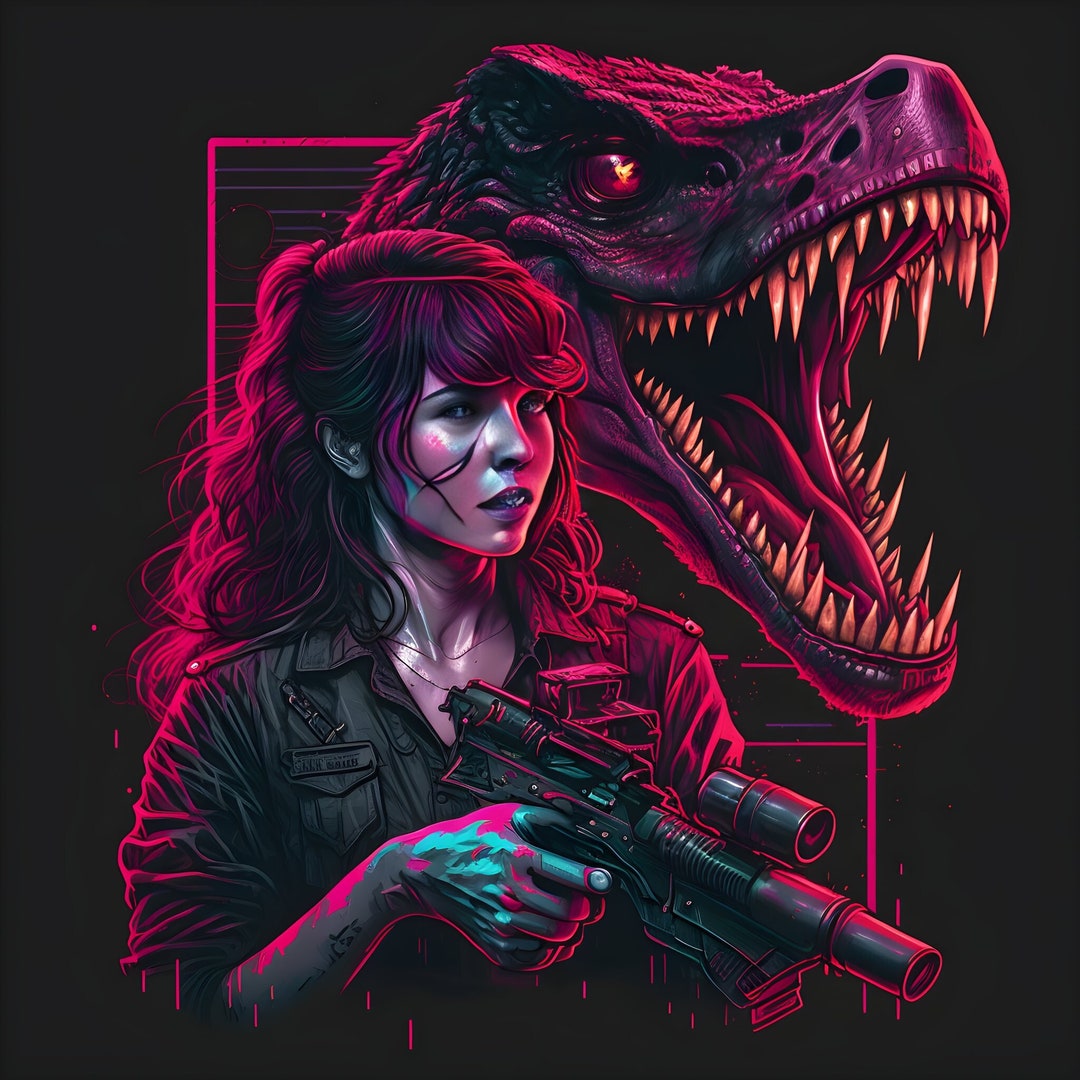 Futuristic Sci-fi Retrowave Woman T-rex T-shirt - Etsy