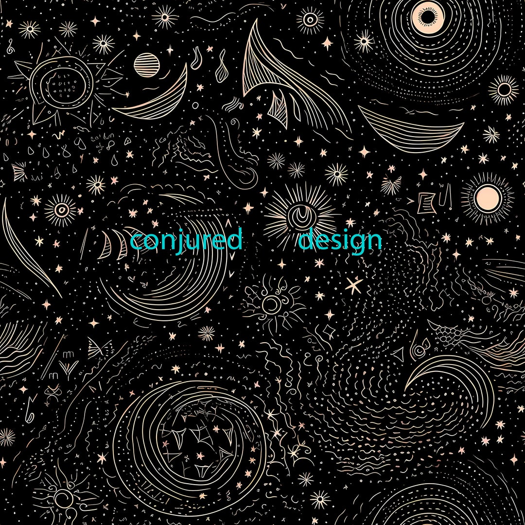 Seamless Image of an Inverse Line Drawing of Stars and Moons - Etsy