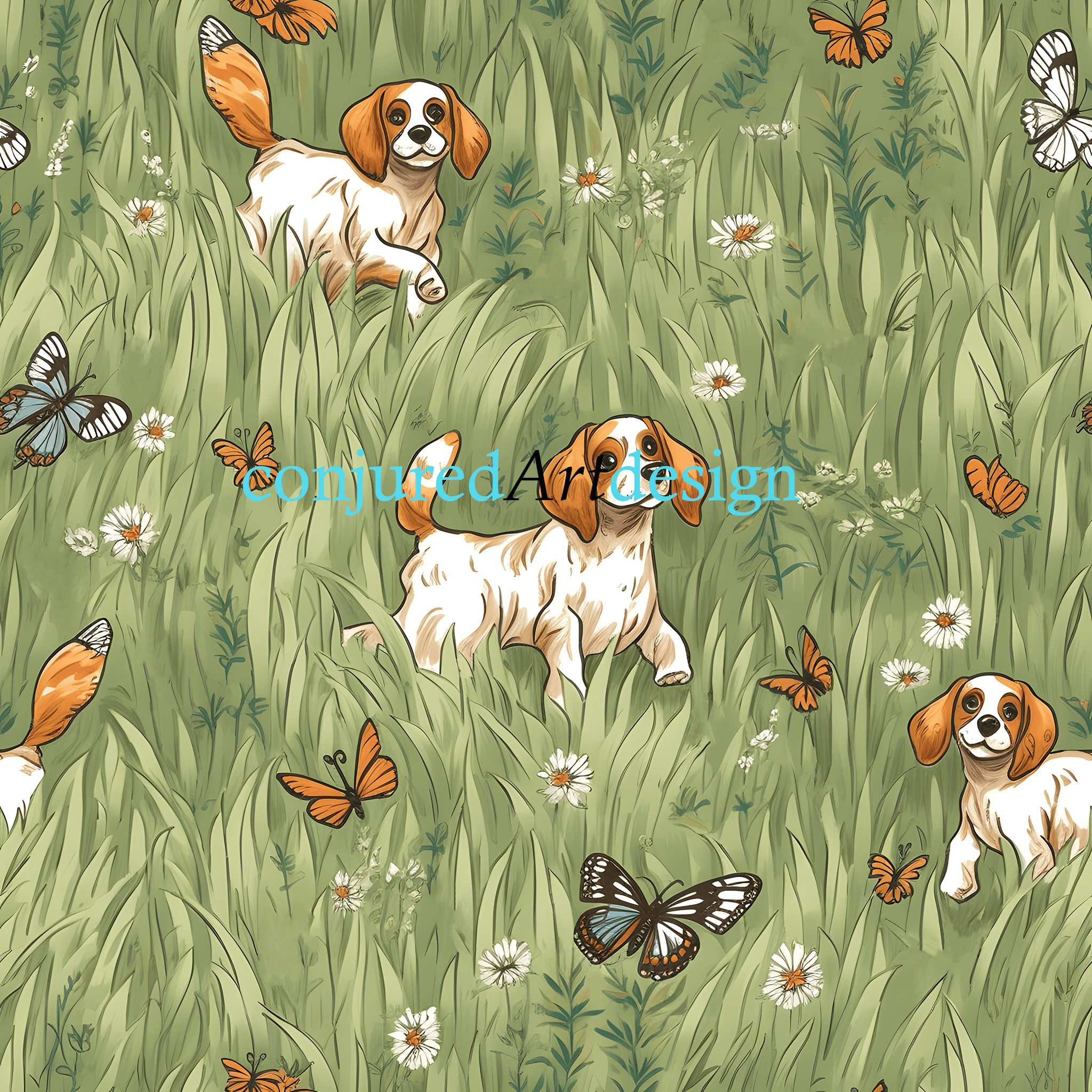 Seamless Image of Dogs and Butterflies - Etsy