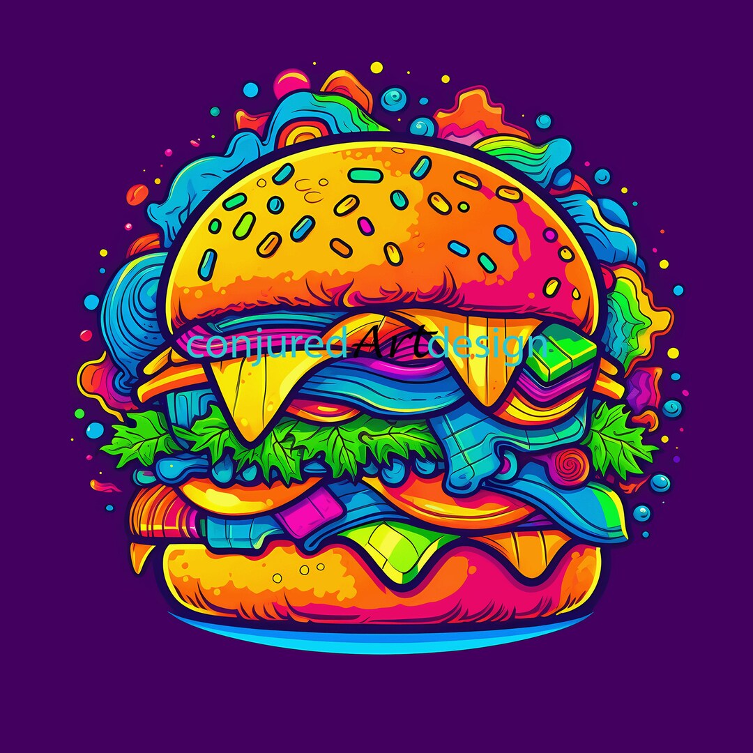 Seamless Image of a Hamburger in Neon Colors - Etsy
