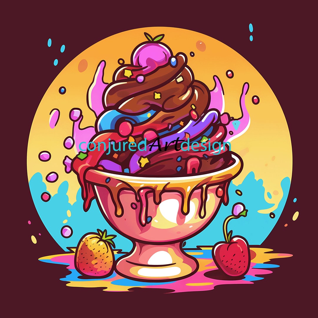 Seamless Image of a Chocolate Sundae in Neon Colors - Etsy