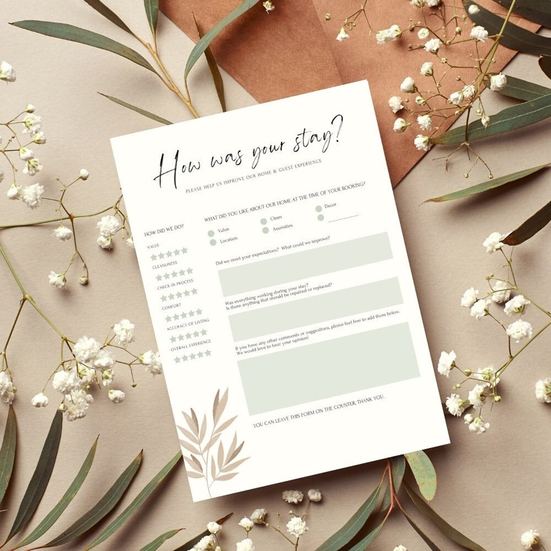 Airbnb Feedback Form, Editable & Printable Airbnb Design for Hosts ...