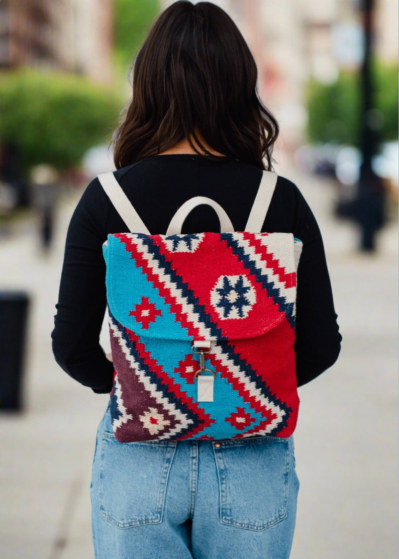 Red & Multicolored Aztec Backpack - Etsy