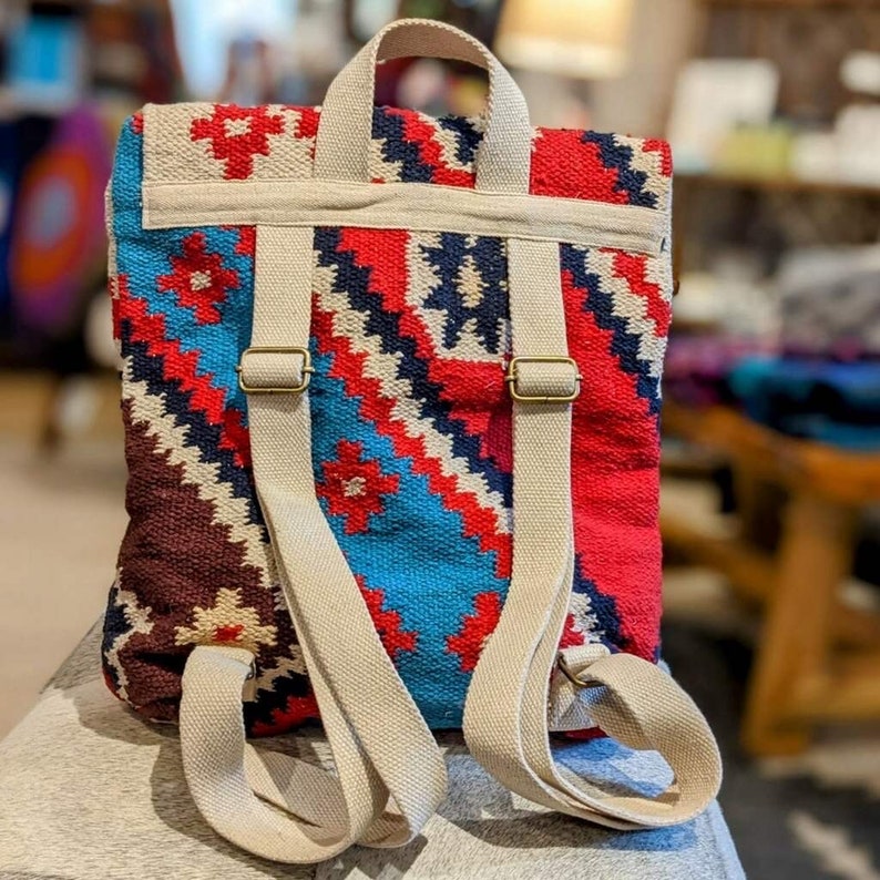 Red & Multicolored Aztec Backpack - Etsy