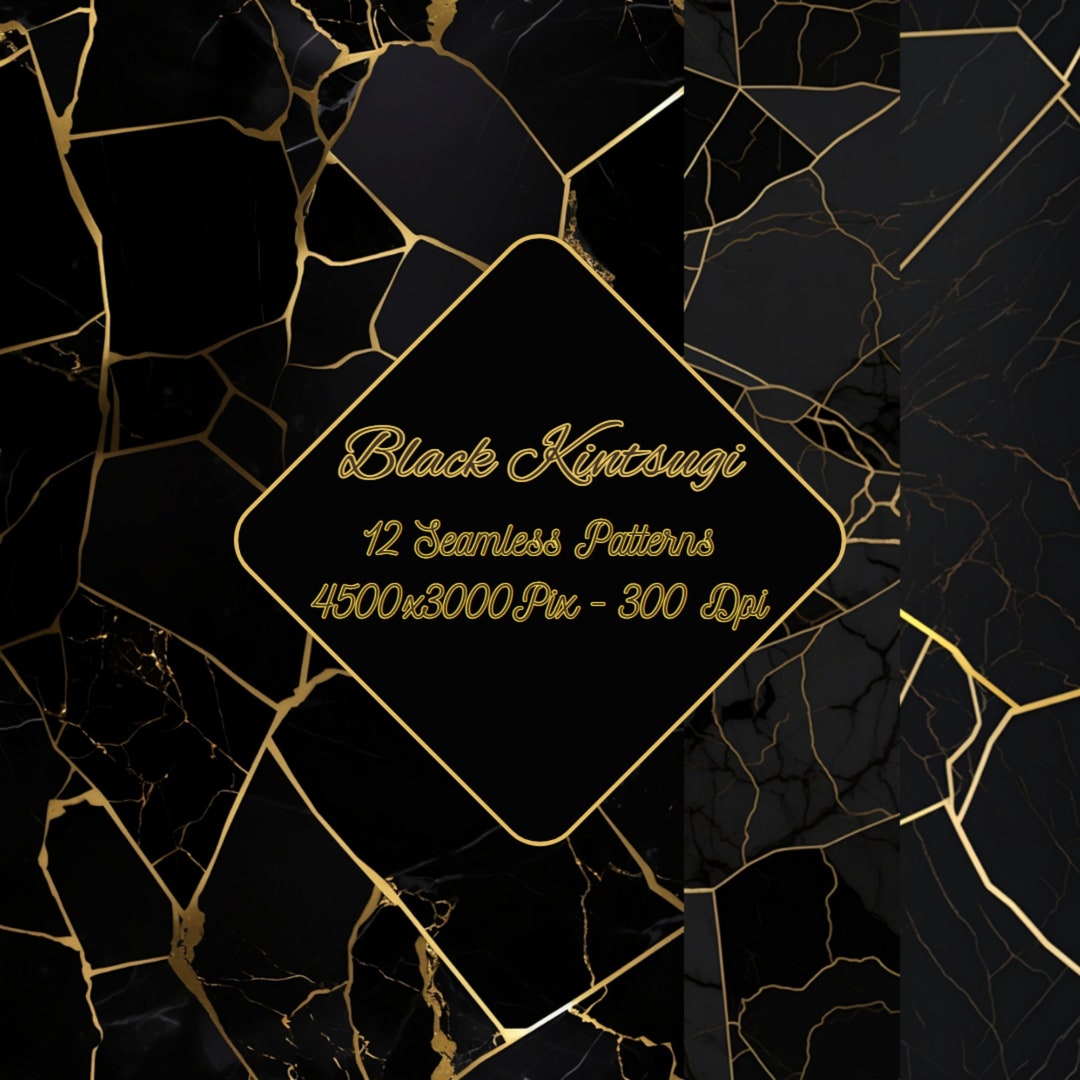Black Kintsugi 12 Seamless Patterns, Digital Download, Repeating ...