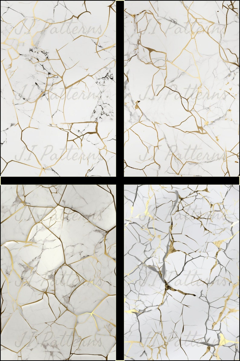 White Kintsugi 12 Seamless Patterns, Digital Download, Repeating ...